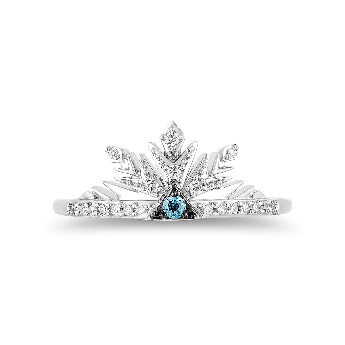 Jewelili Enchanted Disney Fine Jewelry Sterling Silver with 1/10 CTTW Diamonds and Sky Blue Topaz Frozen 2 Elsa Snowflake Ring