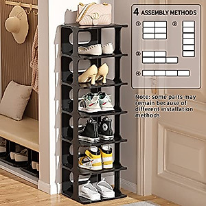 HAIXIN Shoe Racks for Bedroom Plastic Organizer for Closet 8 Tier Shoe Cubby Free Standing Shelves Cabinet Black Sneaker Storage For Entryway Vertical Tower