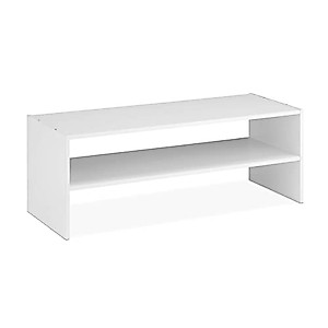Wood Stackable 2-Shelf Shoe Rack, 31-Inch Wide Horizontal Organizer, Ideal for Hallway, Closet, Bedroom, Entryway, Dorm Room, White