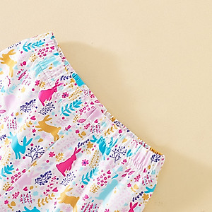 Wytyjxccyy Toddler Baby Girls Easter Outfits Bunny Fly Sleeve Shirts Blouse Top Bell Bottoms Pants Headband Summer Clothes Set (Green Print Rabbit,2-3T)