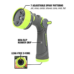 Flexzilla Garden Hose Nozzle - Heavy Duty 7-Pattern Adjustable Flow, NFZG52-E, ZillaGreen™
