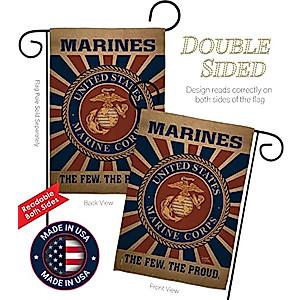 Marine Corps Garden Flag - Set Wall Holder Armed Forces USMC Semper Fi United State American Military Veteran Retire Official - House Banner Small Yard Gift Double-Sided Made In USA 13 X 18.5