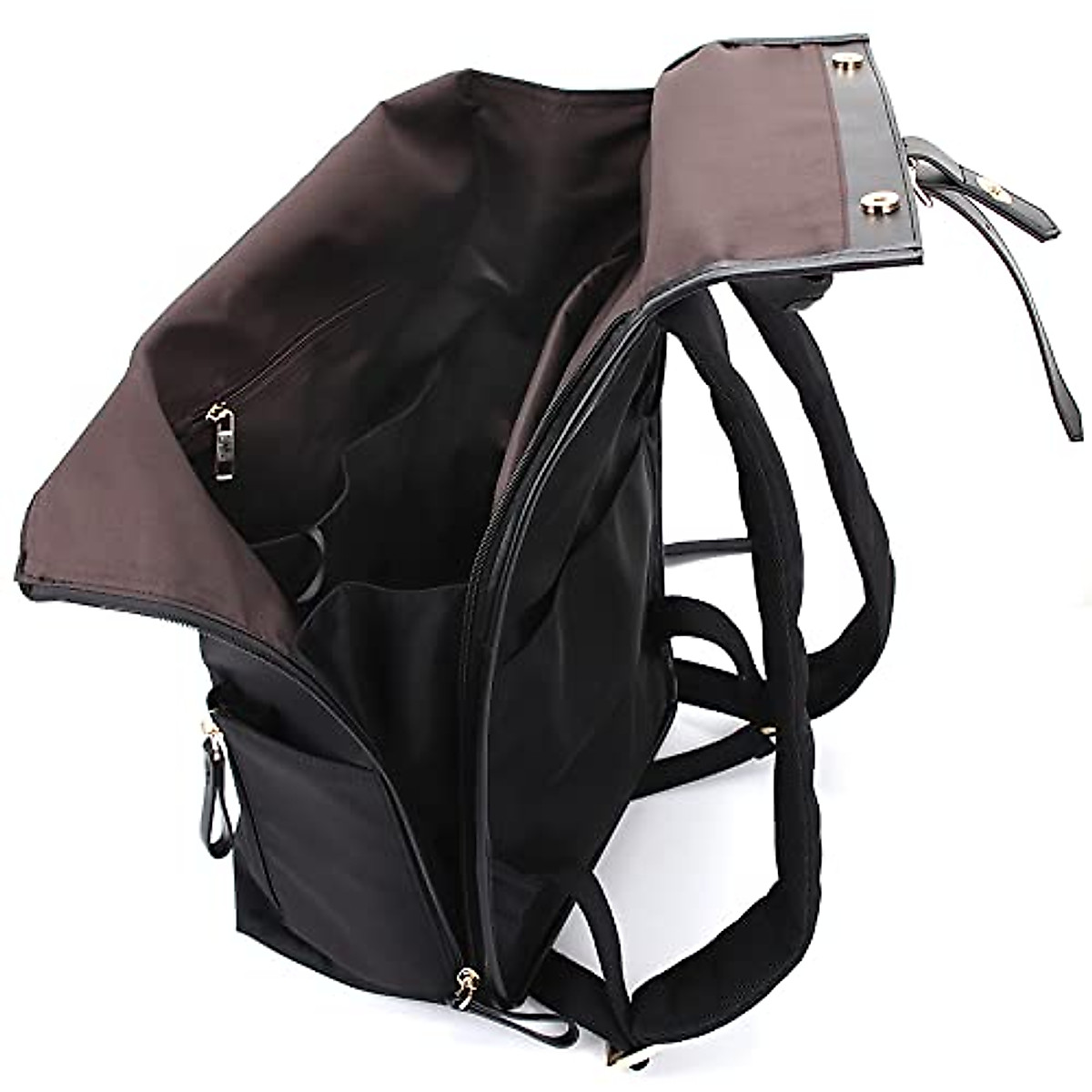 Camelia de Amour Women backpack purse Fashion Nylon Rucksack medium size (t295-183 black/gold Hardware)