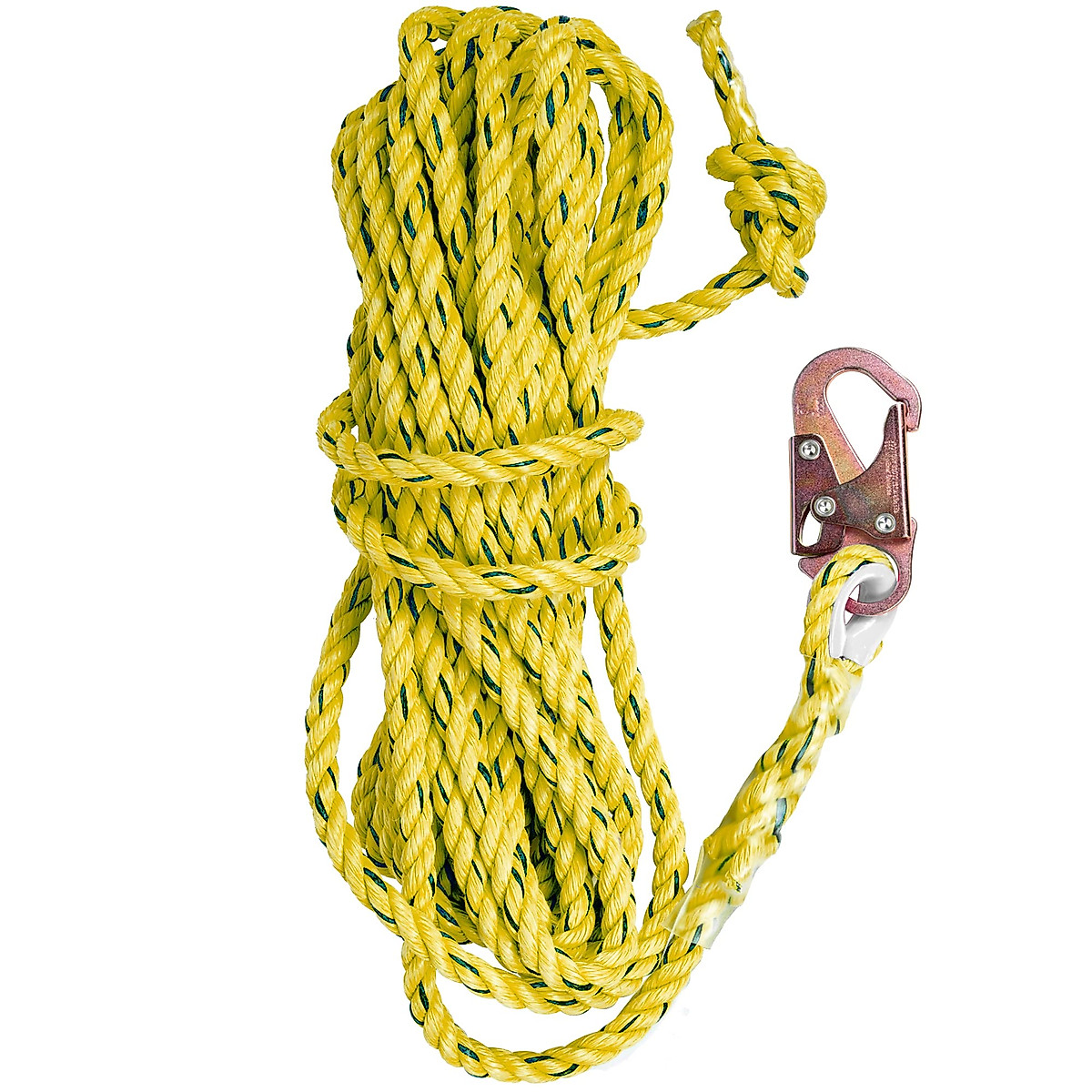Palmer Safety Fall Protection 50' Vertical Rope Lifeline with One Locking Snap Hook I 5/8" Diameter Co-Polymer Twisted Rope I Ideal use for Climbing, Roofing, Scaffolding, Search & Rescue (Yellow)