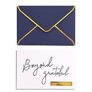 Navy Beyond Grateful Thank You Cards with Envelopes - 36 PK - Navy Thank You Notes with Gold Foil Letterpress 4x6 Inches Blank Note Cards for Business Graduation Wedding Baby Shower Funeral Sympathy