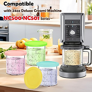 Replacement For Ninja Creami Deluxe Pints and Lids-4 Pack-24OZ Ice Cream Maker Pints Compatible with Ninja NC501 NC500 Series,11-in-1 Creamy Ice cream Containers Cups Dishwasher Safe