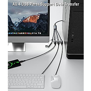 Elebase USB Splitter Y Cable 1FT,1 Male to 4 Female USB-A Expander Hub,Multi USB Port Extender,Extra Multiport Data Charger Split Adapter for Mac Macbook,Car,Xbox One Series X/S,Flash Drive,HDD,Laptop