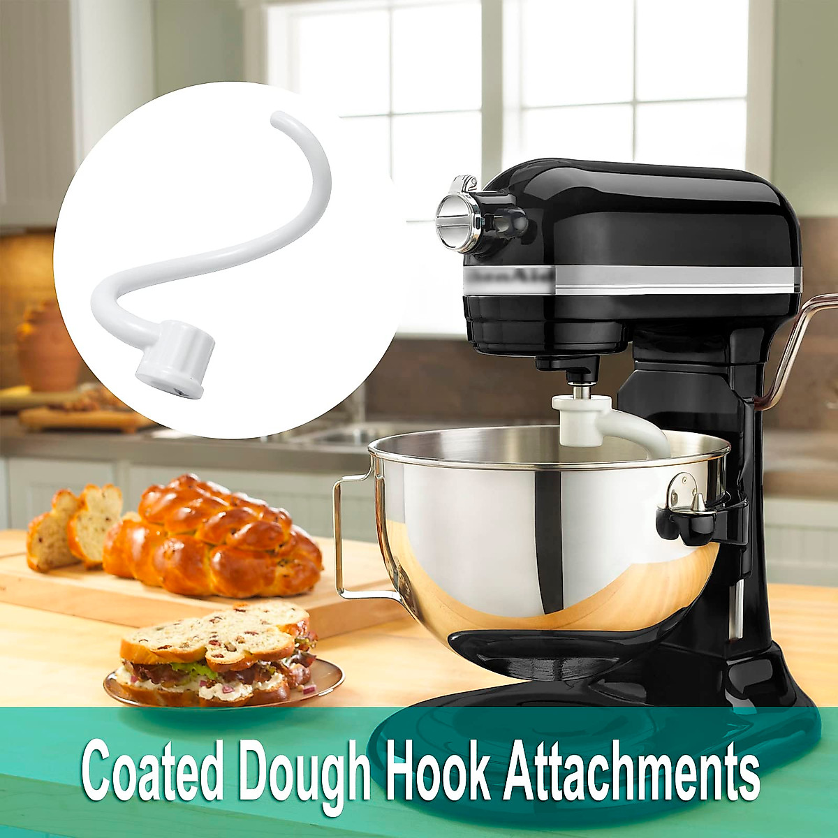 LIDSCURA Coated Dough Hook Attachment, Spiral Coated Metal Dough Hooks for Kitchenaid Stand Mixer Bowl-Lift, for KV25G0X, KV25G8X, KV25H0X, KP26M1X, KP26M8X, KL26M8X