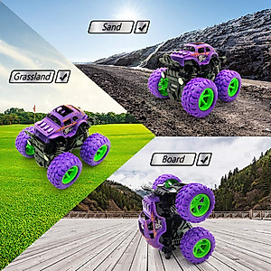2PCS Monster Trucks Toys for BoysGirls - Friction Cars Monster jam Playset, and Wheels Monster for Kids Age 3 4 5 6 Year Old Gifts for Kids Birthday Christmas (Purple and Orange)