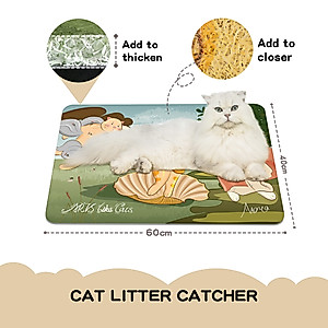 PAKEWAY Cat Litter Trapping Mat 16 x 24inch Pet Food Feeding Mat, Door Mat Easy to Clean Non Slip, Original Design Artist Cat Litter Mat Inspired by Famous Paintings
