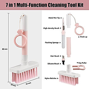 Soft Brush Keyboard Cleaner, Computer Cleaning Tool Kit, 7 in 1 Multipurpose Corner Slit Duster Keycap Puller and Soft Microfiber Brush for Bluetooth Headset Lego Airpods Laptop Camera Lens (Pink)