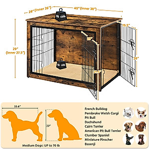 Yaheetech 40'' Dog Crate Furniture with Cushion Set of 2, Wooden Dog Crate with Double Doors/Adjustable Feet Side End Table for Medium-Sized Dogs