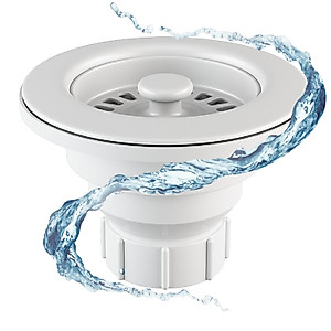 Lexicon Quartz Kitchen Sink Strainer with White Finish, Fits 3.5 Inch Drain Hole LG-SB-W