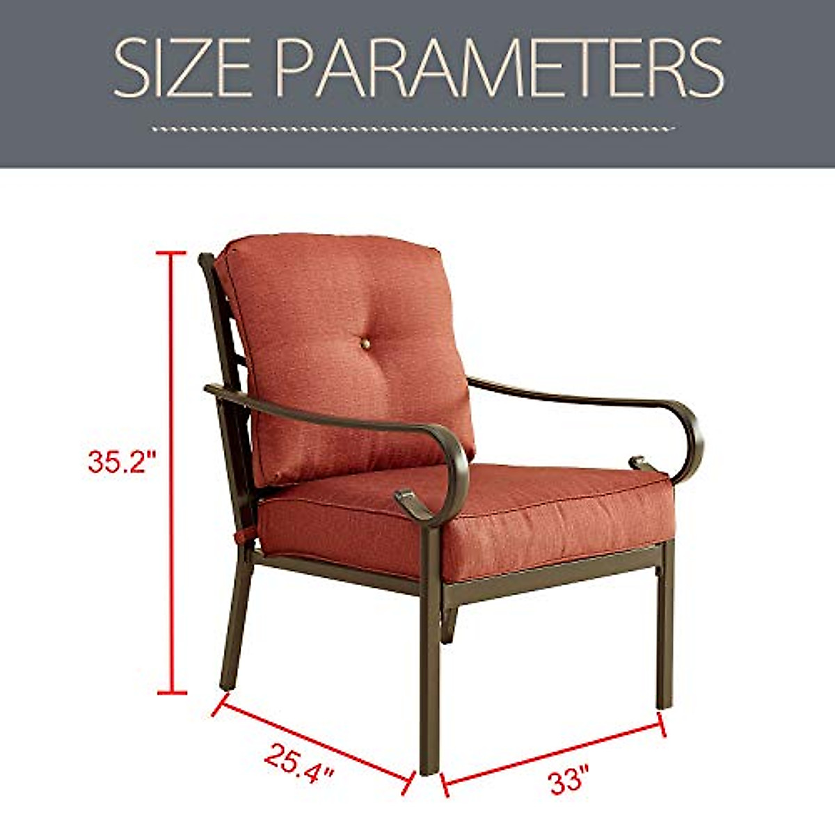 LOKATSE HOME Outdoor Conversation Furniture Set Patio Dining Metal Single Chairs with Cushion, 2, Red