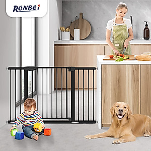 Baby Gates for Doorways, RONBEI 29.93"-51.5" Walk Through Baby Gate Extra Wide Baby Gates for Stairs, Pet Dog Gates Auto Close Safety Child Doorway Gates for Kids or Pets