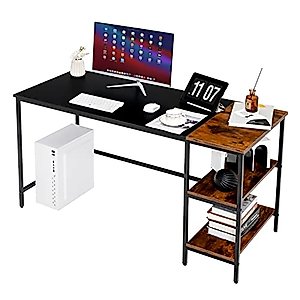 CHEFJOY 55” Computer Desk w/Storage Shelf, Industrial Home Office Desk, PC Laptop Desk w/Heavy-Duty Steel Frame, Simple Style Wood Writing Desk for Bedroom, Study