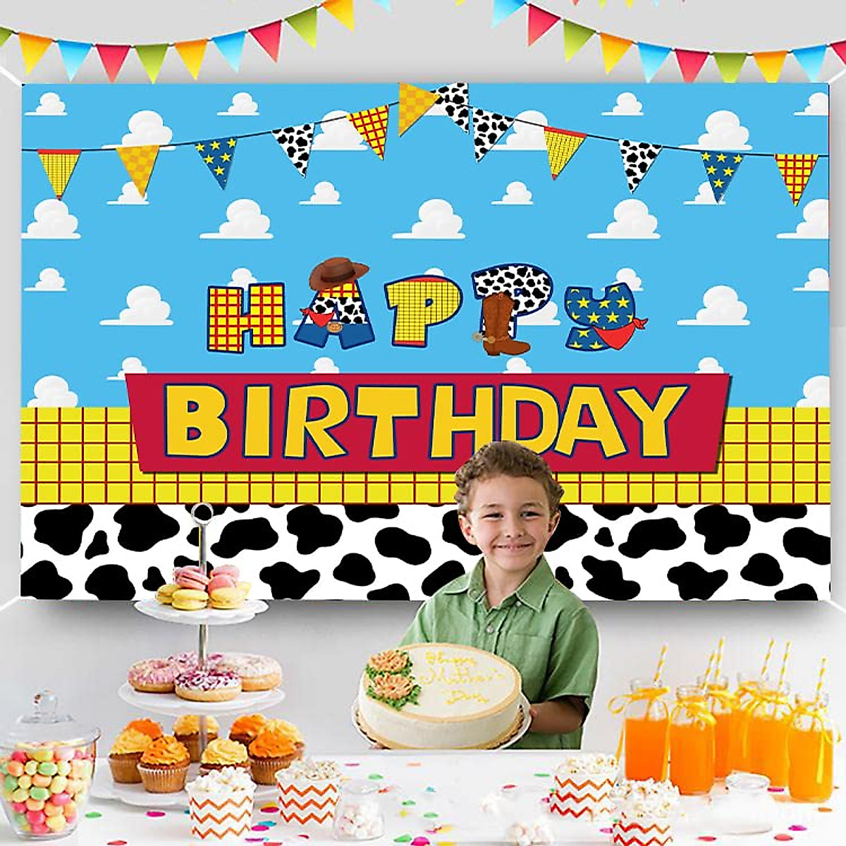 Sakurar SK Catoon Toy Birthday Backdrop Kids Boys Happy Birthday Party Decoration Toy 4th Video Theme Happy Birthday Backdrop 7x5ft (SK-TOY-244)