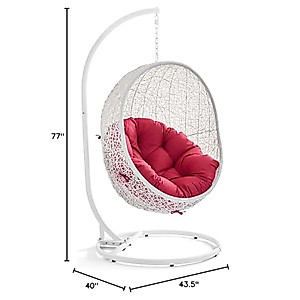 Modway EEI-2273-WHI-RED Hide Wicker Rattan Outdoor Patio Porch Lounge Egg Set, Swing Chair with Stand, Red