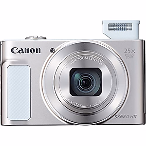 Canon PowerShot SX620 HS Digital Camera (White) (1074C001) + 2 x 64GB Memory Card + 3 x NB13L Battery + Corel Photo Software + Charger + Card Reader + LED Light + Soft Bag + More (Renewed)