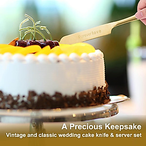 Personalized Cake Cutting Set for Wedding,4 Piece Wedding Cake Knife and Server set, Mr and Mrs Cake Cutter and Forks for Wedding, Birthday, Anniversary, Graduation Gift (gold)