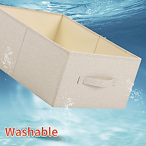 Linen Folding Storage Bins, 3 Pack Large Storage Baskets, Washable, Clothing Storage Bins with Handle, Closet Organizer for Storage Sweater,Sheets(Beige, 18½"x13½x8½)