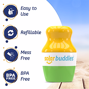 Green Bag Bundle Set For Solar Buddies Refillable Roll On Sunscreen Suncream Applicator Bag Bundle With Applicator Carabina Clip For Families, Kids, Adults, Travel Set