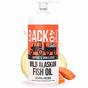 BACK 40 Dogs Wild Alaskan Fish Oil for Dogs, Skin and Coat Supplement for Dogs & Cats, Omega-3-Rich Salmon and Pollock Oil, EPA & DHA Dog Salmon Oil for Brain, Heart, and Joints 32 fl oz