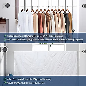 Retractable Clothesline, Wall Mounted Clothing Line, Lock to Prevent Sagging Heavy Duty Clothes Drying Laundry Line, Retracting Hanging Clothes Line Indoor Outdoor White
