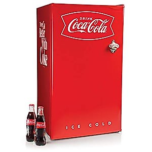 Nostalgia Coca-Cola CRF32CK 3.2 Cu. Ft. Refrigerator With Freezer Adjustable Temperature Cools as low as 32 Degrees, Bottle Opener, Ice Cube Tray, Scraper Included, Red