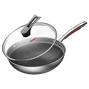 316L Stainless Steel Non Stick Wok Pan with Lid,12.6 Inch Saute Pans Nonstick Stir Fry Pan suit for Induction Cooktop, Gas, Ceramic and Electric Stove,Safe for Dishwasher and Oven,Stay-Cool Handle