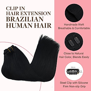 GOO GOO Hair Extensions Real Human Hair New Dark Brown 7pcs 115g 20 Inch Hair Extensions Real Hair Extensions Clip in Human Hair Straight Thick Hair Extensions for women