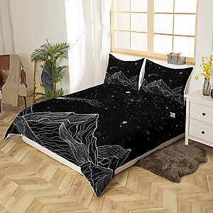 Homewish Mountain Duvet Cover for Boys,Girls Starry Sky Comforter Cover Full Size,Boho Galaxy Bedding Set Kids Teen Room Decor Bed Cover,Planet Bedclothes with Zipper