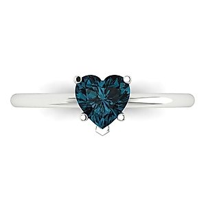 Clara Pucci 1.0 ct Heart Cut Solitaire Natural London Blue gemstone Bridal Wedding Anniversary Engagement Ring Real 14k White Gold