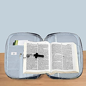 QTKJ Bible Covers for Women with Carrying Handle, Book Cover Case with Zipper Pocket Bible Cover for Mom Ladies Teens Girls, Lightning Pattern (Black)