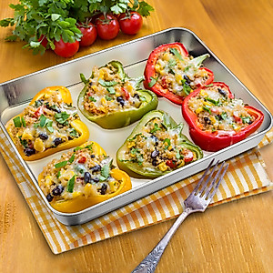 Deep Toaster Oven Tray Pan, P&P CHEF Stainless Steel Small Rectangular Baking Pan, Size 9.3”x7”x1.75”, Brush Finished & Easy Clean, Non Toxic & Heavy Duty