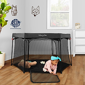 Dream On Me Onyx Playpen in Black, Baby Playpen, Portable and Lightweight, Playpen for Babies and Toddler - Comes with A Comfortable Padded Floor
