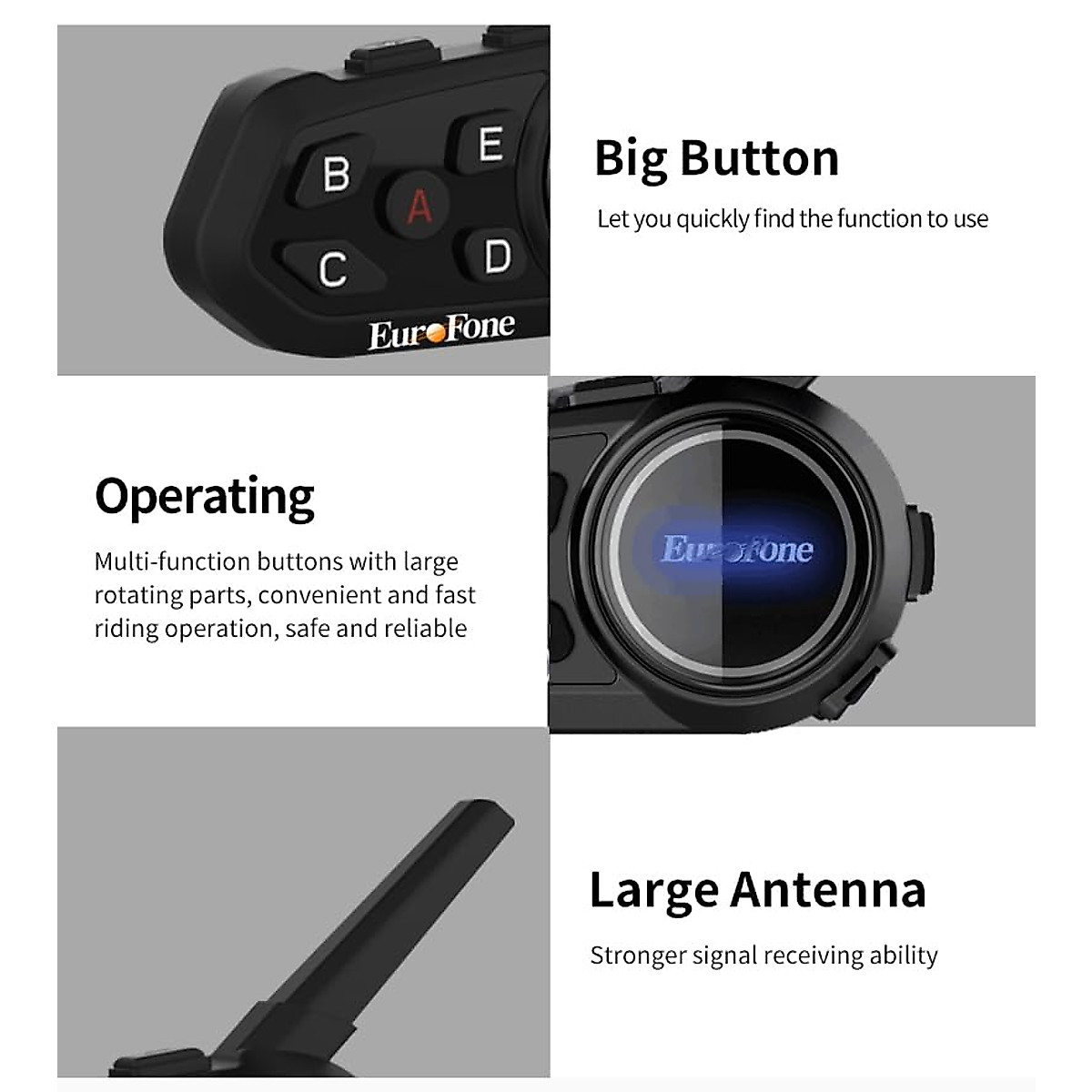 EuroFone S6 Motorcycle Helmet Bluetooth Intercom Headset, Intercomunicador para Casco De Moto, 2 Riders 1200m 6 Riders 6km, 2 People Real-time Talk, CVC Noise Reduction, IP65 Waterproof（1Pack）