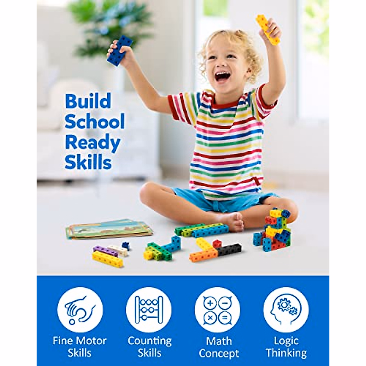 Coogam Math Cubes, Manipulatives Number Counting Blocks with Activity Snap Linking Cube Math Construction Toy Gift for Preschool Kindergarten Learning