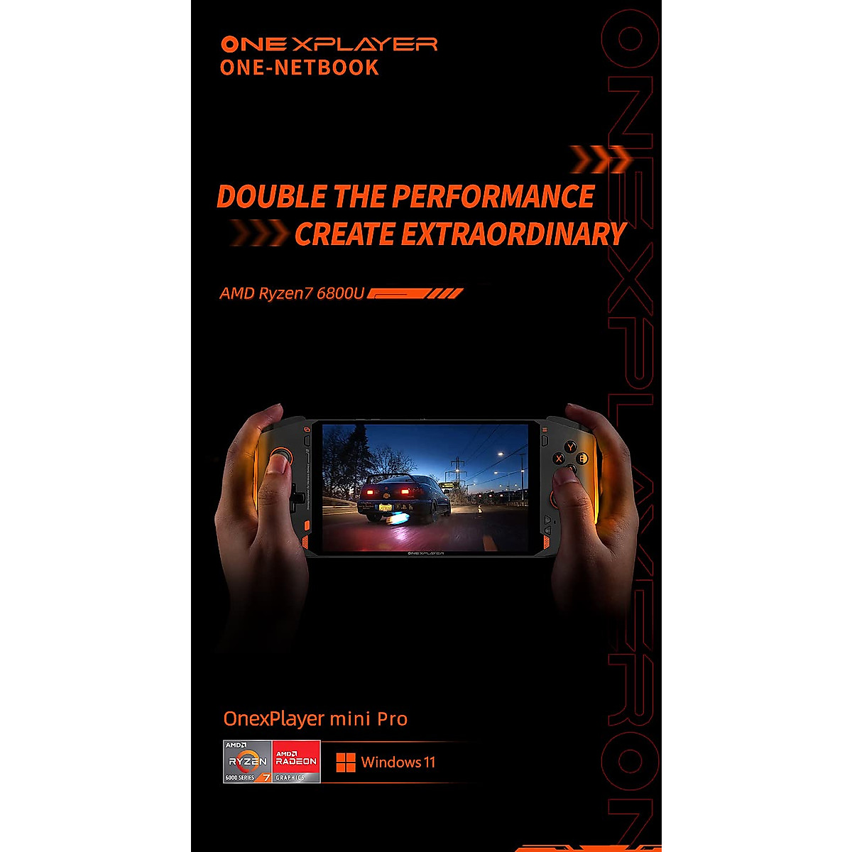 QUJUSO OnexPlayer Mini Pro 7" Handheld Game Console Portable PC Mini Laptop UMPC Win 11 AMD Ryzen 7 6800U 16GB LPDDR4 RAM/1TB NVMe M.2 SSD 1920 * 1200 Display Screen (Black)