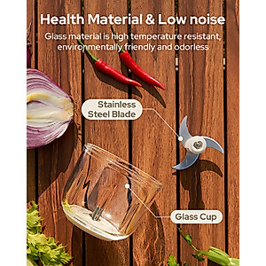 Garlic Chopper, IMC-3001E Electric Mini Chopper With 300 ml Glass Bowl & Triple-layer Blade, Portable Veggie Chopper With Type-C Charging Cable to Cutting Onions, Peppers, for Home, Camping, Travel