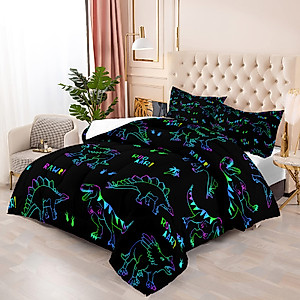 BailiPromise Trippy Dinosaur Comforter Set Queen Size for Boys Kids Quilt Set,Jurassic Dinosaur Bedding Set 3 Piece,Dino Duvet with Pillow Shames for All Seasons Ultra-Soft Lightweight Breathable