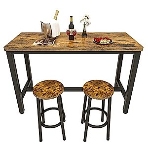 Recaceik 3 Piece Pub Dining Set, Modern bar Table and Stools for 2 Kitchen Counter Height Wood Top Bistro Easy Assemble for Breakfast Nook Living Room Small Space Restaurant, Rustic Brown 47"