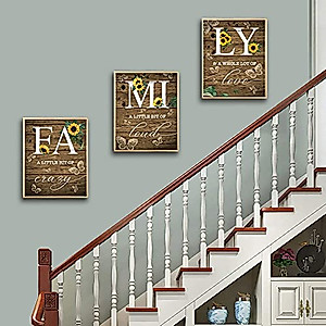 SUUURA-OO Family Sunflower Butterfly Poster Wall Decor, Inspirational Family a Little Bit of Crazy Loud Love Rustic Wood Sign Wall Art for Living Room Set of 3 (8”x10“) Prints Poster for Home Office Wedding Kitchen Unframed