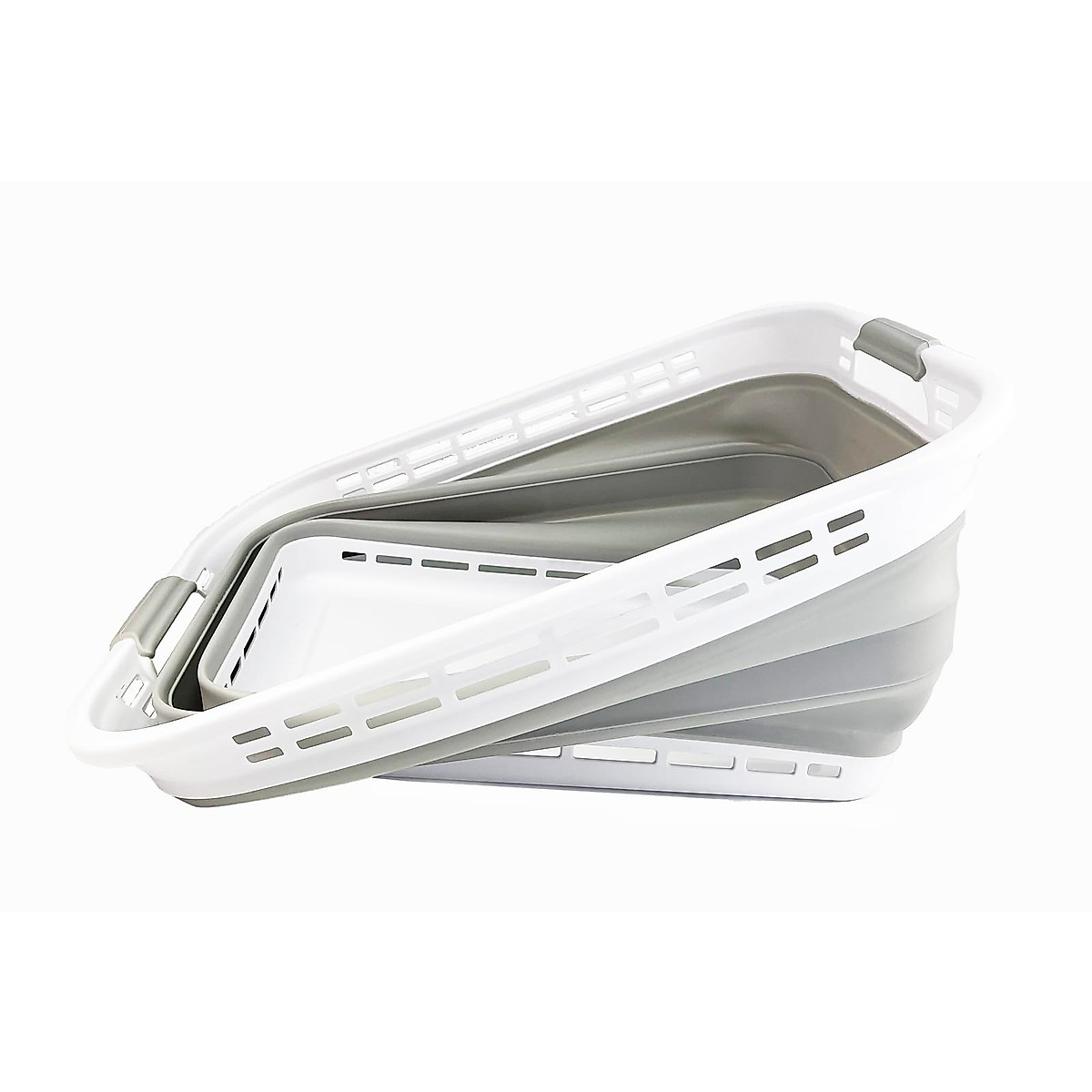 SAMMART 42L (11 gallons) Collapsible Plastic Laundry Hamper/Basket - Foldable Storage Container/Organizer - Portable Laundry Basket - Easy Storage Space Saving (White/Light Grey)