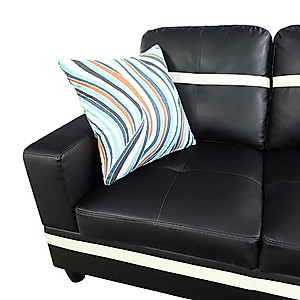 HOMVET PU L-Shaped Sofa Set with Right Chaise, Storage Ottoman,3 Piece Vegan Leather Sectional with 2 Toss Pillows,Square Arms,for Living Room/Apartment/Office,Black & White