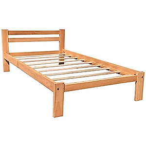 Amazonas Honey Pine Finish Twin Bed & Trundle Solid Pine Wooden Trundle Bed Hardwood Slats Support Suitable for Boys Girls Kids Bedroom Wooden Bed Frame