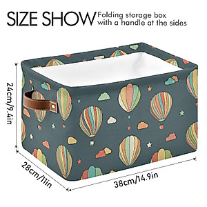 susiyo Large Foldable Storage Bin Funny Hot Air Balloons Fabric Storage Baskets Collapsible Decorative Baskets Organizing Basket Bin with PU Handles for Shelves Home Closet Bedroom Living Room-1Pack