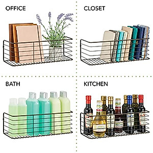 mDesign Wide Metal Wall Mount Decor Storage Organizer Display Shelf - Hang in Bathroom, Kitchen, Entryway, Hallway, Mudroom, Bedroom, Laundry Room - Concerto Collection, Bronze