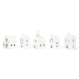 Mark Feldstein & Associates Village with Trees Winter White Glazed Porcelain Holiday Tabletop Figurines, Set of 11, 7 Inch