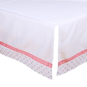 Tailored Crib Dust Ruffle with Coral and Grey Triangle Trim by The Peanut Shell